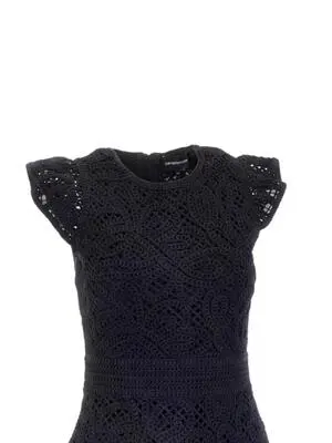 Emporio Armani Crochet-knit Ruffled Mini Dress - Black