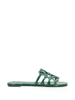 Loewe Anagram Crocodile-effect Leather Sandals - Green