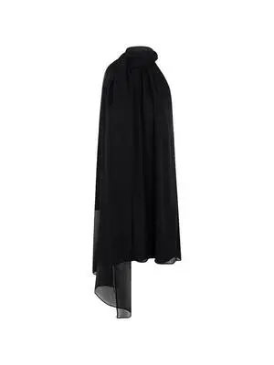CAYET Mia Asymmetric Draped Mini Dress - Black