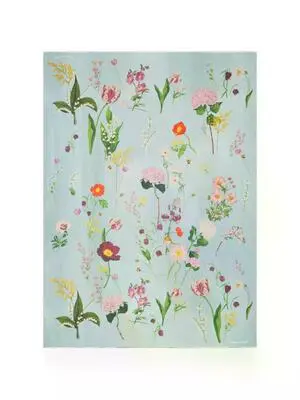 Oscar De La Renta Botanical-print Frayed Scarf - Blue