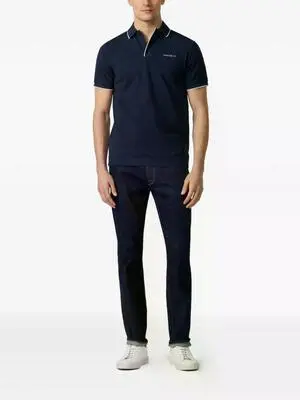 HACKETT LONDON Tipped-trim Embroidered Polo Shirt - Blue