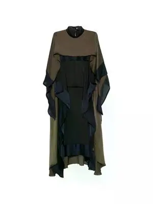 Sacai Asymmetric Layered Dress With Ruffled Detailing - Green