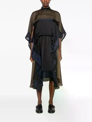Sacai Asymmetric Layered Dress With Ruffled Detailing - Green