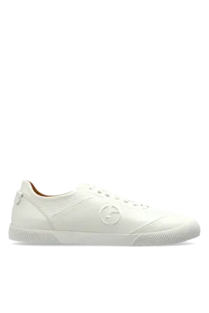Giorgio Armani Leather Low-top Sneakers With Embossed Logo - Cream