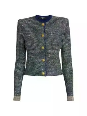 Balmain Sequin-embellished Metallic-knit Cardigan - Blue