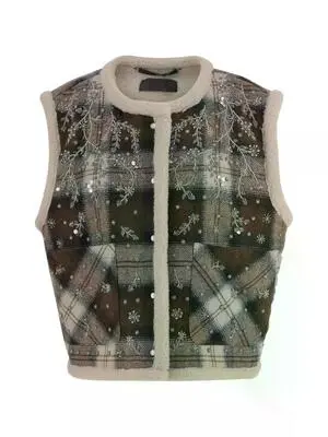 Stella McCartney Floral-embroidered Check Vest - Brown
