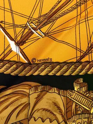 Hermès 1966-1967 Marine Et Cavalerie Silk Scarf 90 Scarves - Orange