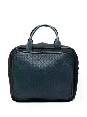 Bottega Veneta 2012-2026 Bicolor Nappa Intrecciato Trimmed Canvas Business Bag - Blue