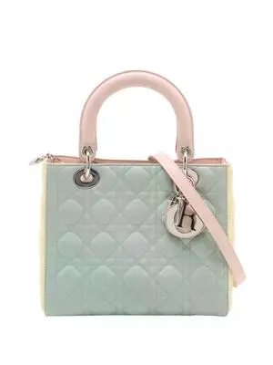 Dior 2000-2026 Medium Bicolor Lambskin Macrocannage Stitched Lady Satchel - Green