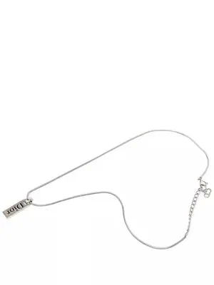 Dior Palladium Plated Enamel Logo Pendant Necklace - Silver