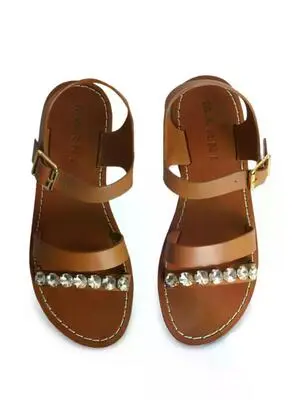 Marni Embellished Leather Flat Sandals