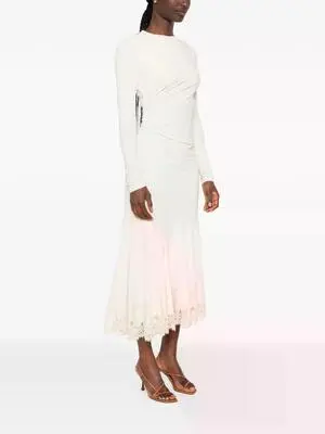 Alberta Ferretti Lace-trim Ruched Midi Dress