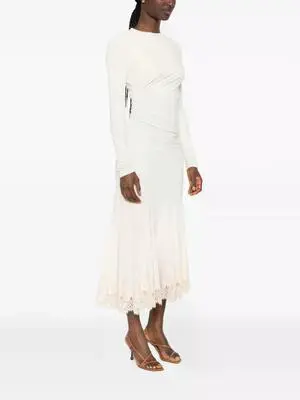 Alberta Ferretti Lace-trim Ruched Midi Dress