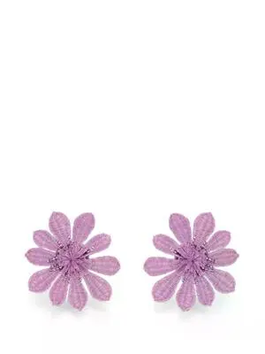 Oscar De La Renta Woven Raffia Flower Clip-on Earrings - Purple