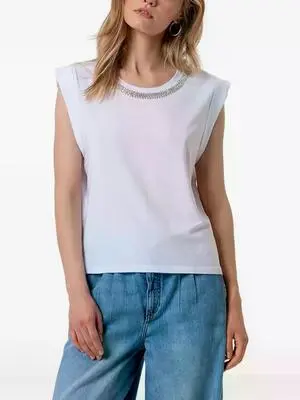 FRACOMINA Crystal-embellished Padded-shoulder T-shirt - White
