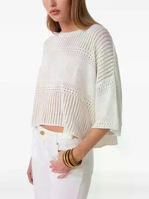 GAELLE PARIS Logo-knit Pointelle Sweater - Neutrals