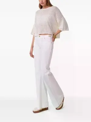 GAELLE PARIS Logo-knit Pointelle Cropped Sweater - Neutrals