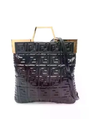 Fendi 2010s Ff Embossed Patent Leather Tote Bag