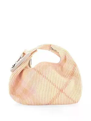 Burberry Peg Handle Bag Knit Check Fabric Mini Satchel