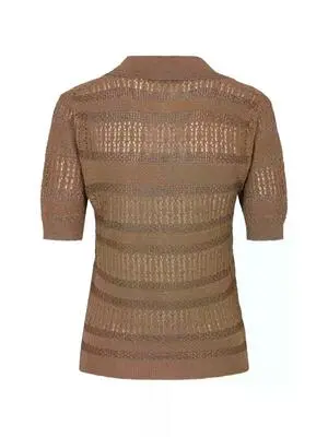 GAELLE PARIS Embroidered Open-knit V-neck T-shirt