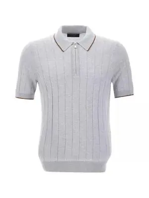 GRAN SASSO Ribbed-knit Silk Polo Shirt