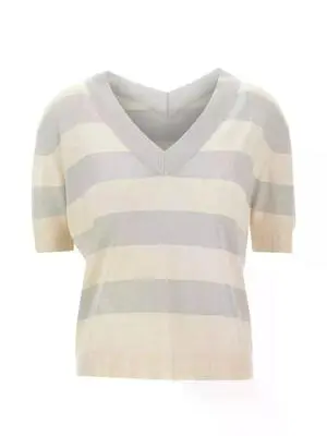 GRAN SASSO Lurex Detail Striped V-neck Sweater
