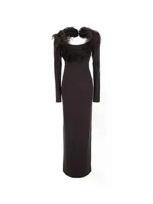 Attico Feather-trim Maxi Dress - Brown