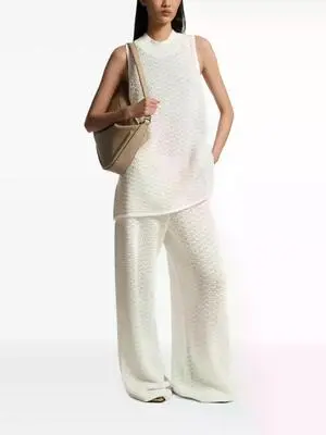 BOSS Crochet-knit Wide-leg Trousers - Neutrals