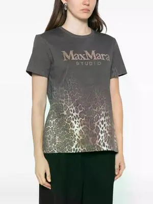 Max Mara Leopard-print Rhinestone Logo T-shirt - Grey