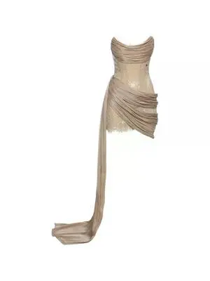 NISSA Sequin-detail Lace Corset Mini Dress - Neutrals