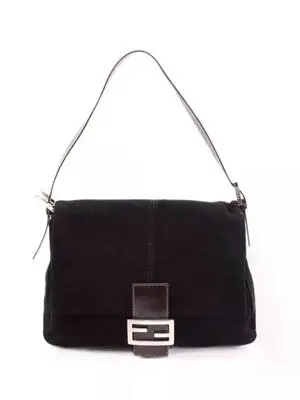 Fendi Suede Mamma Baguette Shoulder Bag - Black