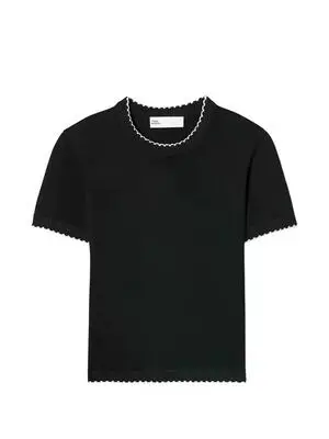 Tory Burch Scalloped-trim Knitted T-shirt - Black
