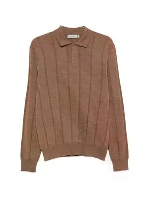 Canali Ribbed Polo Sweater - Brown