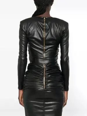 Elisabetta Franchi Faux-leather Bodysuit With Twist Detail - Black