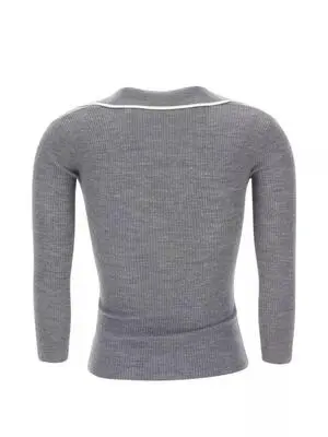 Elisabetta Franchi Ribbed-knit Logo-embroidered Polo Shirt - Grey
