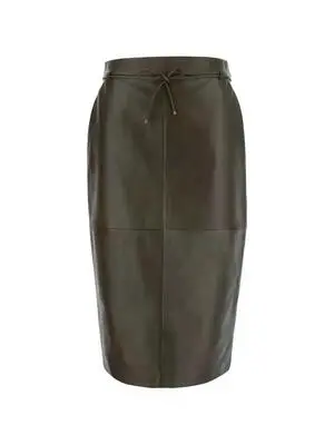 Max Mara Belted Leather Skirt - Green