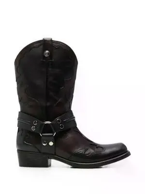 Versace Embroidered Harness Boots - Black