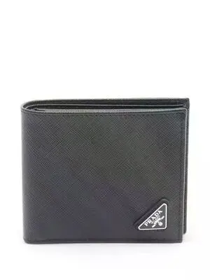 Prada 2020s Saffiano-leather Triangle Bi-fold Wallet - Black