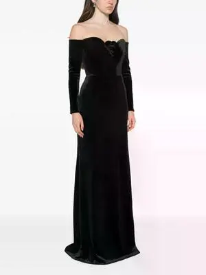 ADAMARIS Off-shoulder Rose Appliqué Maxi Dress