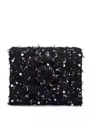 Oscar De La Renta Mini Tro Sequin-embellished Floral-appliqué Clutch Bag - Black