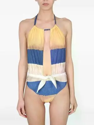 Alberta Ferretti Striped Halterneck Cut-out One-piece Swimsuit
