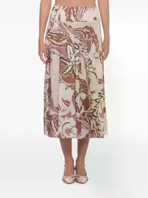 Marella Abstract Print Linen Midi Skirt
