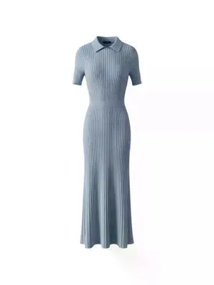 Gabriela Hearst Ribbed-knit Polo-collar Midi Dress - Blue