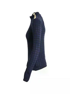 Balmain Studded-shoulder Diamond-print High-neck Top