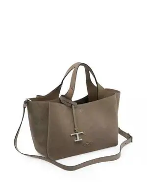 TOD'S T-logo Suede Tote Bag - Neutrals