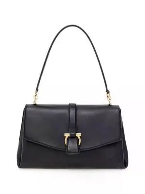 FERRAGAMO Small Mia Leather Shoulder Bag - Black