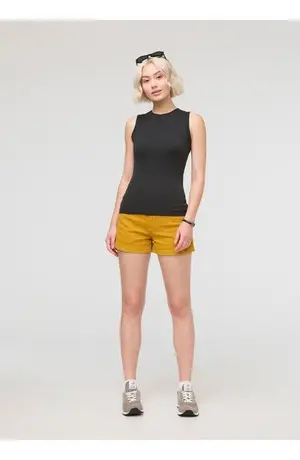 DUER Ribbed Pima High Neck Tank - Black