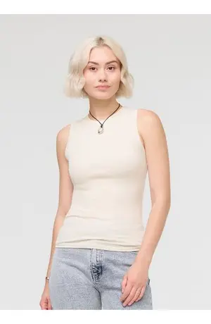 DUER Ribbed Pima High Neck Tank - Ecru
