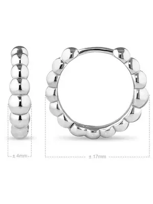 DEVATA Beaded Ball Hoop Earrings In Rhodium-plated Sterling