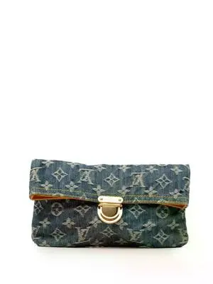LOUIS VUITTON 2006 Monogram Denim Pochette Plate Clutch Bag - Blue